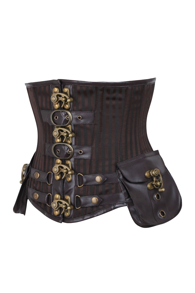 Capitaine Steampunk à rayures marron Underbust avec pochettes